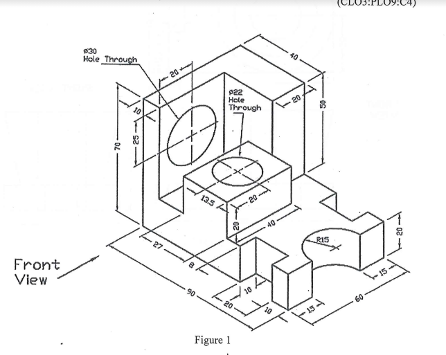 Solved 1. Draw the front, top and right side views in the | Chegg.com