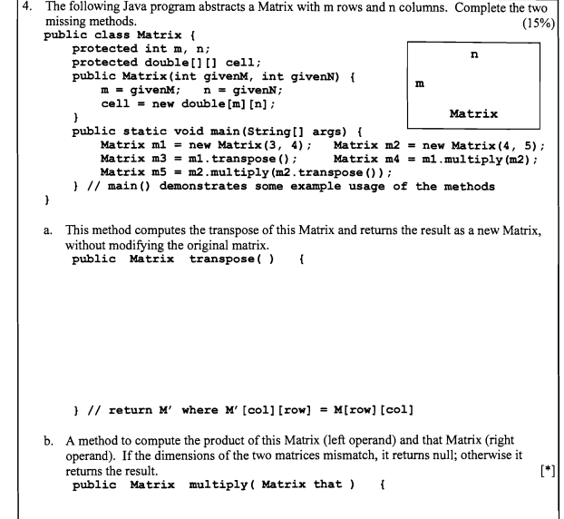Solved The following Java program abstracts a Matrix with m | Chegg.com Solved The following Java program abstracts a Matrix with m | Chegg.com
