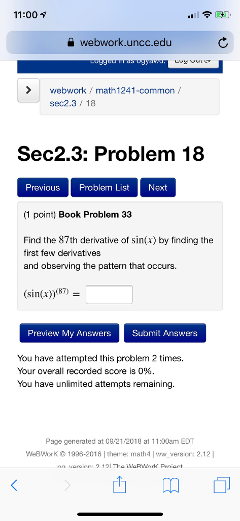 Solved 11:00 a webwork.uncc.edu webwork / math 1241-common / | Chegg.com