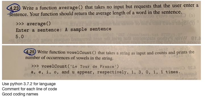 Solved 4.23 Write a function average () that takes no input | Chegg.com
