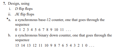Solved 7. Design, using i. D flip flops ii. JK flip flops | Chegg.com