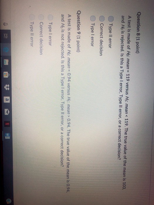Solved Question 8 (1 point) A test is made of Ho: mean - 119 | Chegg.com