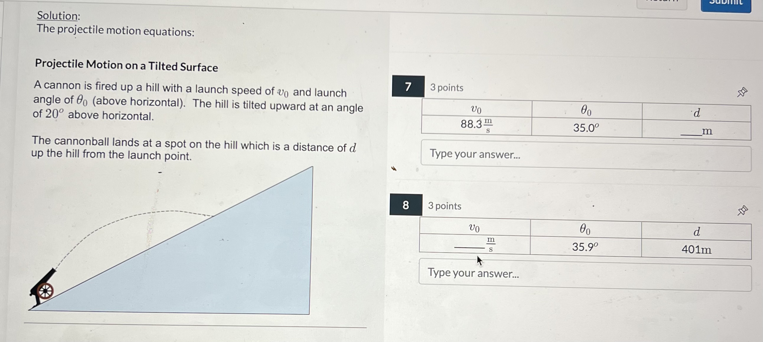 Solved The projectile motion equations: Projectile Motion on | Chegg.com