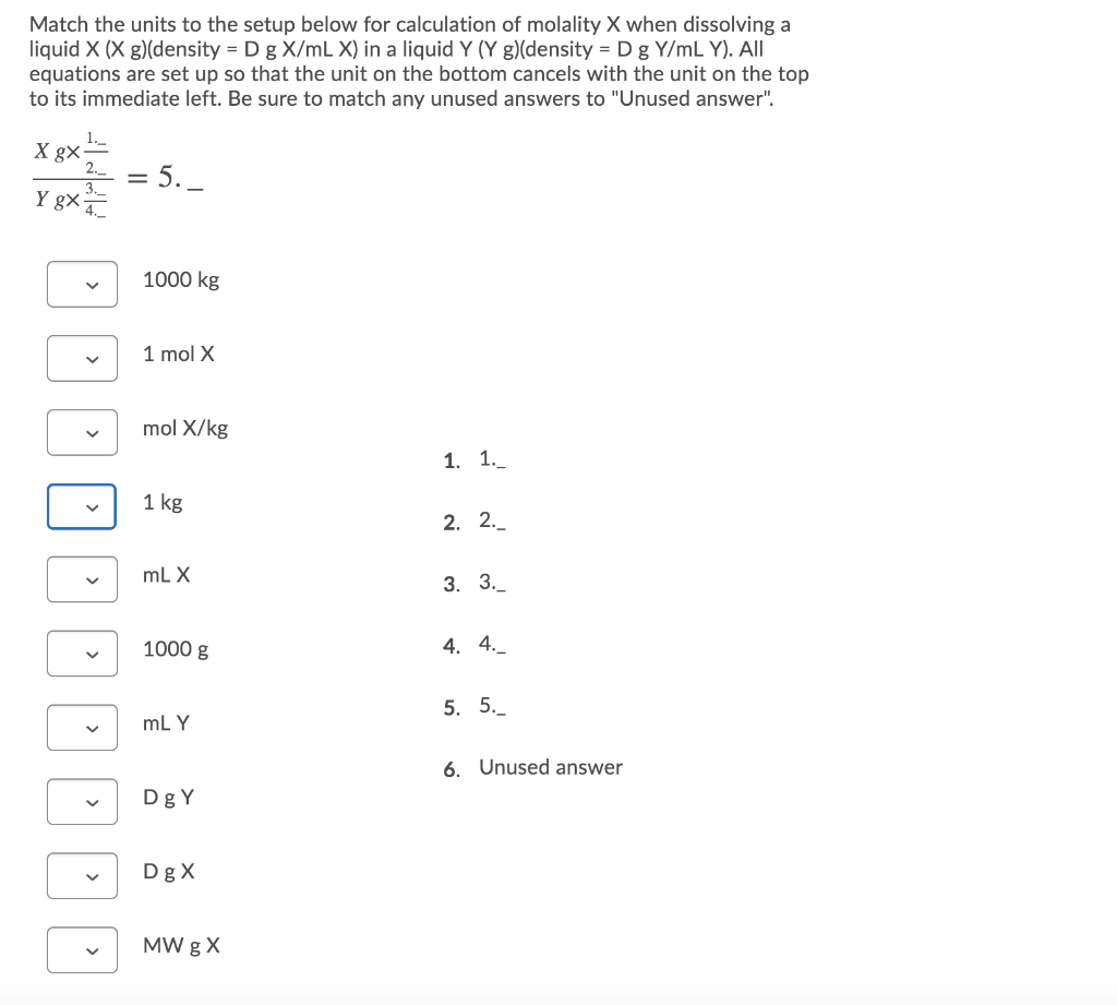 Solved Match the units to the setup below for calculation of | Chegg.com