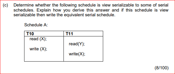 Solved (c) Determine whether the following schedule is view | Chegg.com