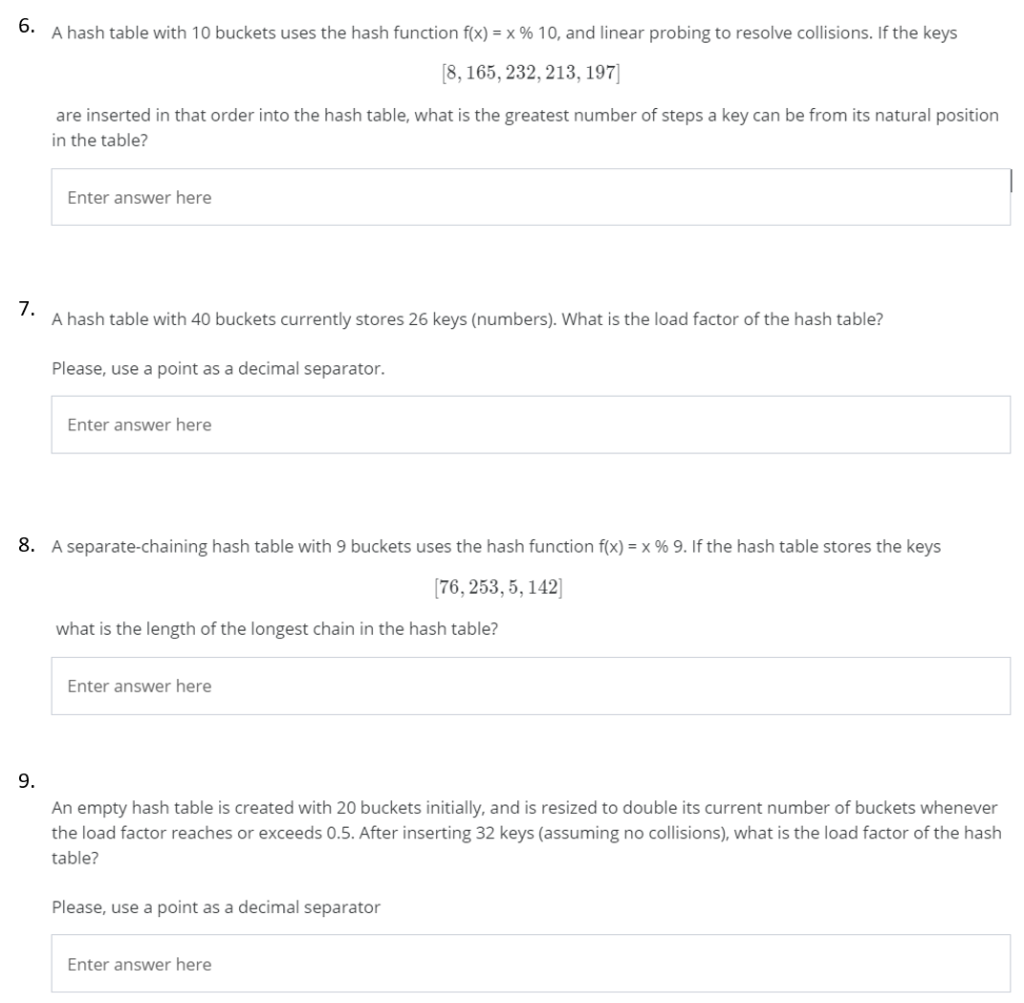Solved 6 A Hash Table With 10 Buckets Uses The Hash 