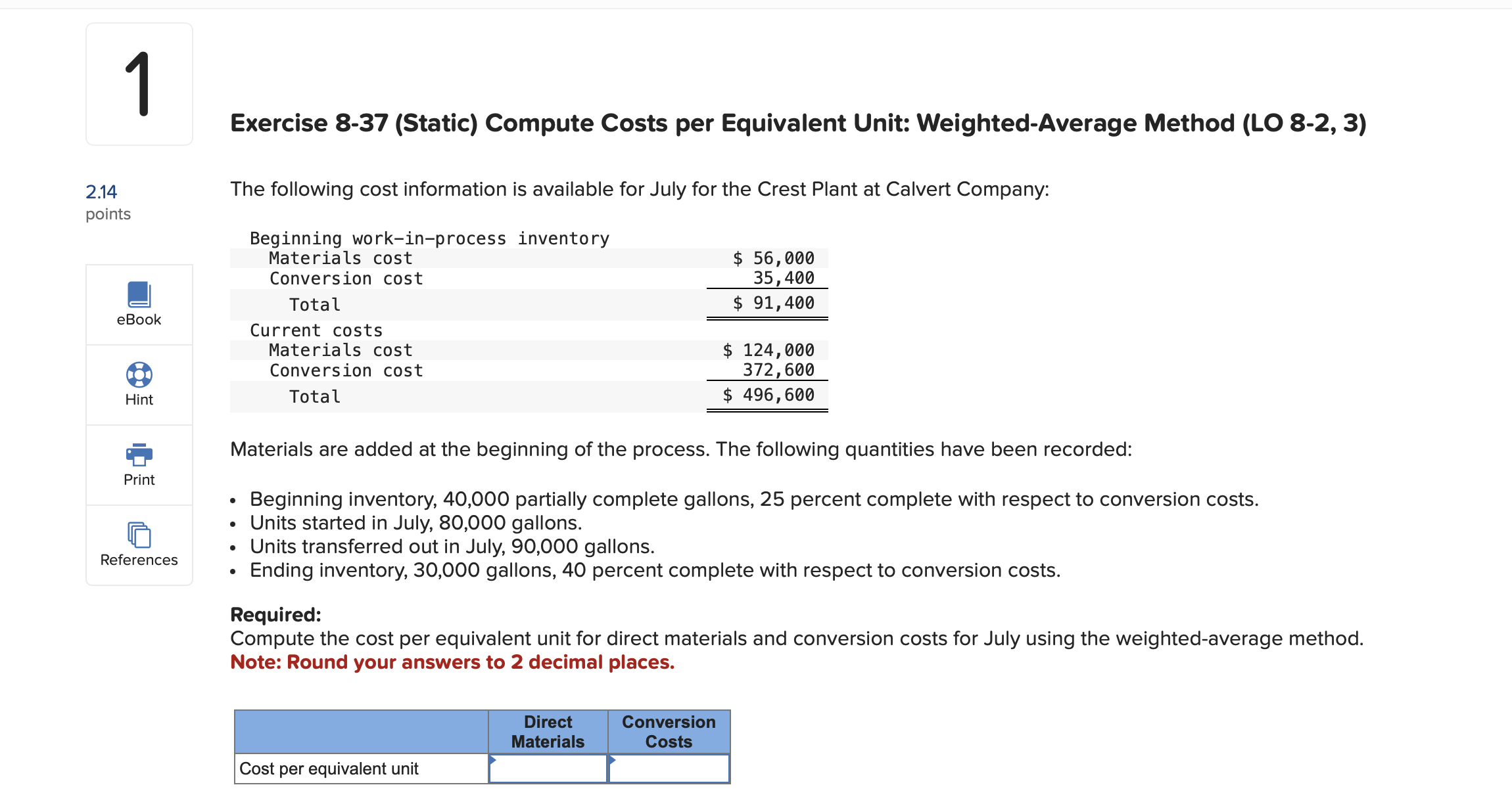 Solved Exercise 8-37 (Static) Compute Costs per Equivalent | Chegg.com