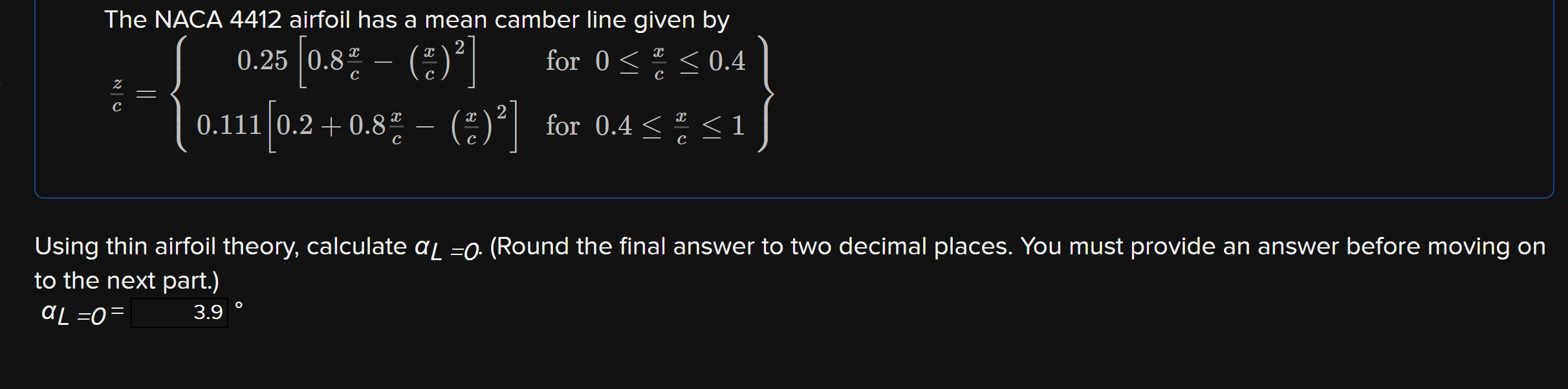 Solved The NACA 4412 airfoil has a mean camber line given by | Chegg.com