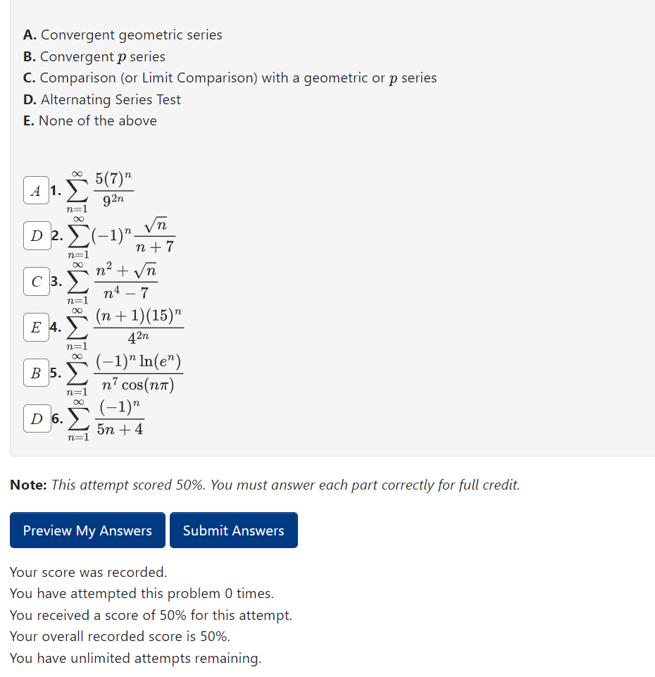 Solved A. Convergent geometric series B. Convergent \\( p | Chegg.com