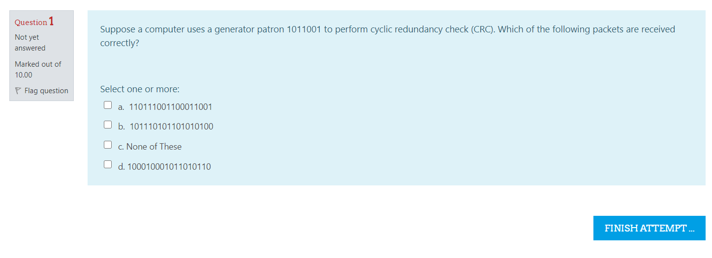 Solved Suppose a computer uses a generator patron 1011001 to | Chegg.com
