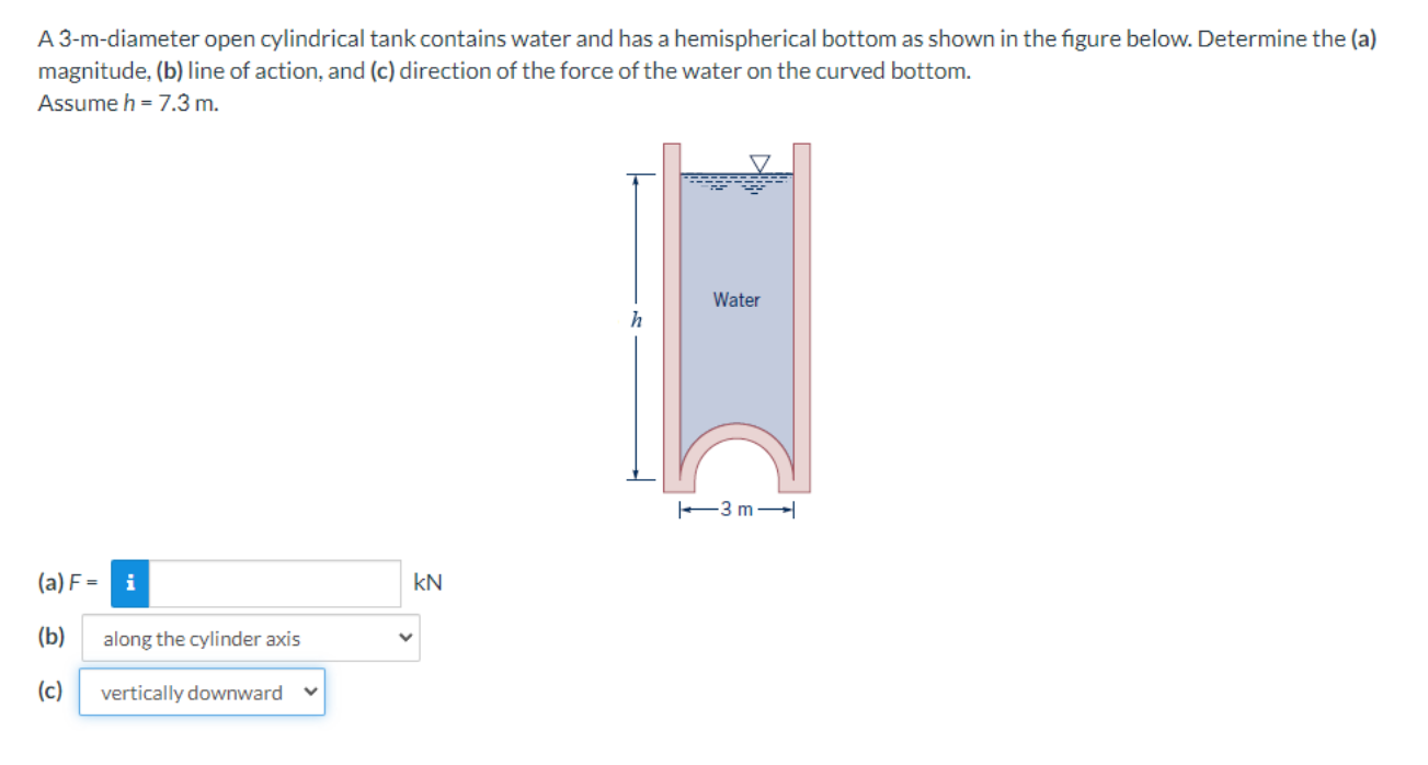 Solved A 3-m-diameter open cylindrical tank contains water | Chegg.com