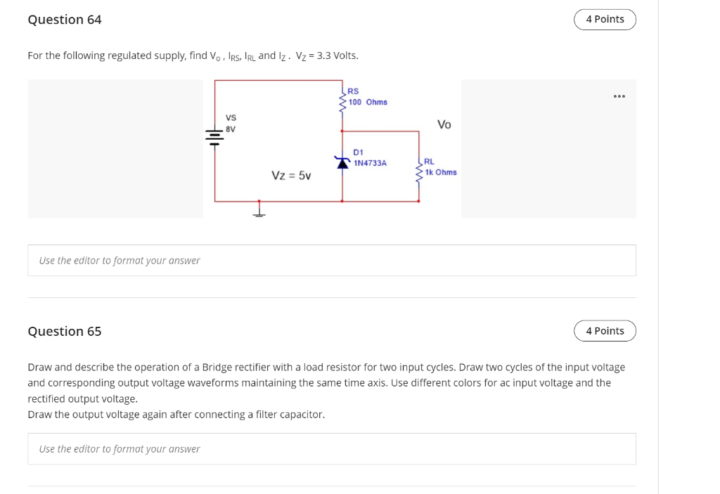 Solved For the following regulated supply, find V0,IRS,IRL | Chegg.com