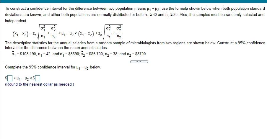 Solved To construct a confidence interval for the difference | Chegg.com