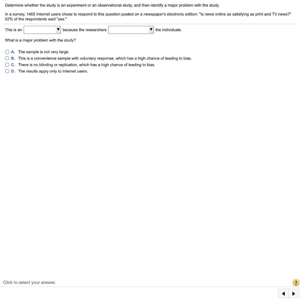 Determine whether the study is an experiment or an | Chegg.com