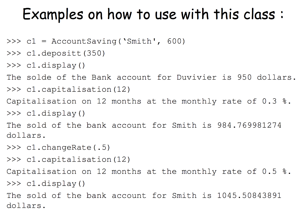Solved - Define a class BankAccount(), that can instanciate | Chegg.com