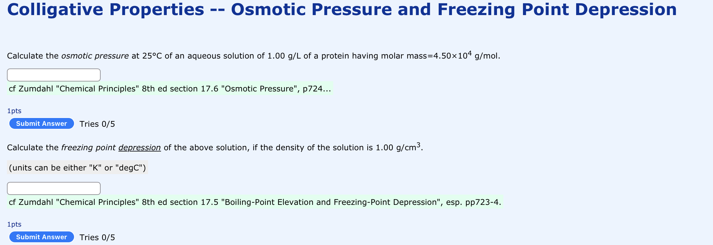 Solved Colligative Properties -- Osmotic Pressure and | Chegg.com