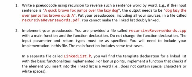 1. Write a pseudocode using recursion to reverse such | Chegg.com