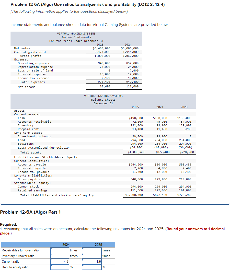 Problem 12-6A (Algo) ﻿Part 1Required:Assuming that | Chegg.com