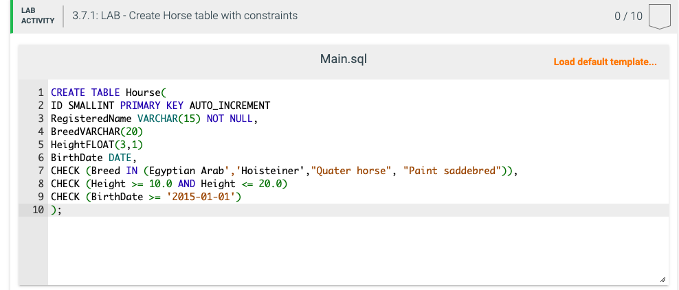 Solved Create a Horse Table with following columns, data | Chegg.com