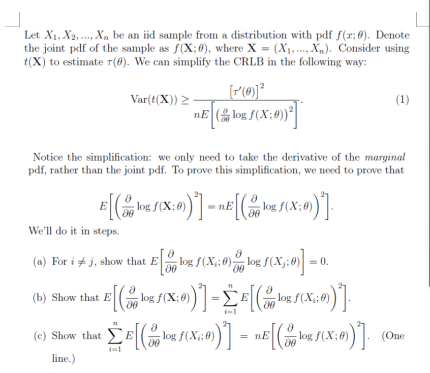Solved Let Xi, X2, ...Xn be an iid sample from a | Chegg.com