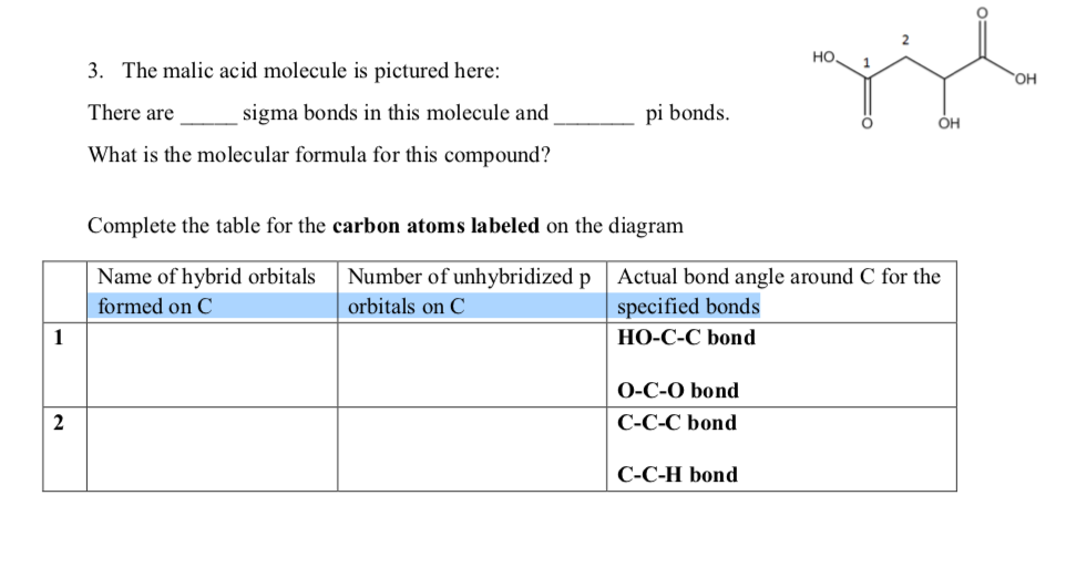 Solved но. 3. The malic acid molecule is pictured here: | Chegg.com