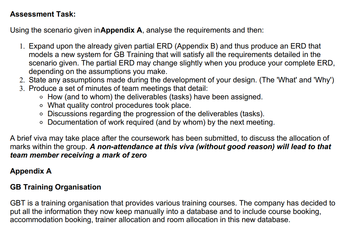 Solved Assessment Task: Using the scenario given in Appendix | Chegg.com