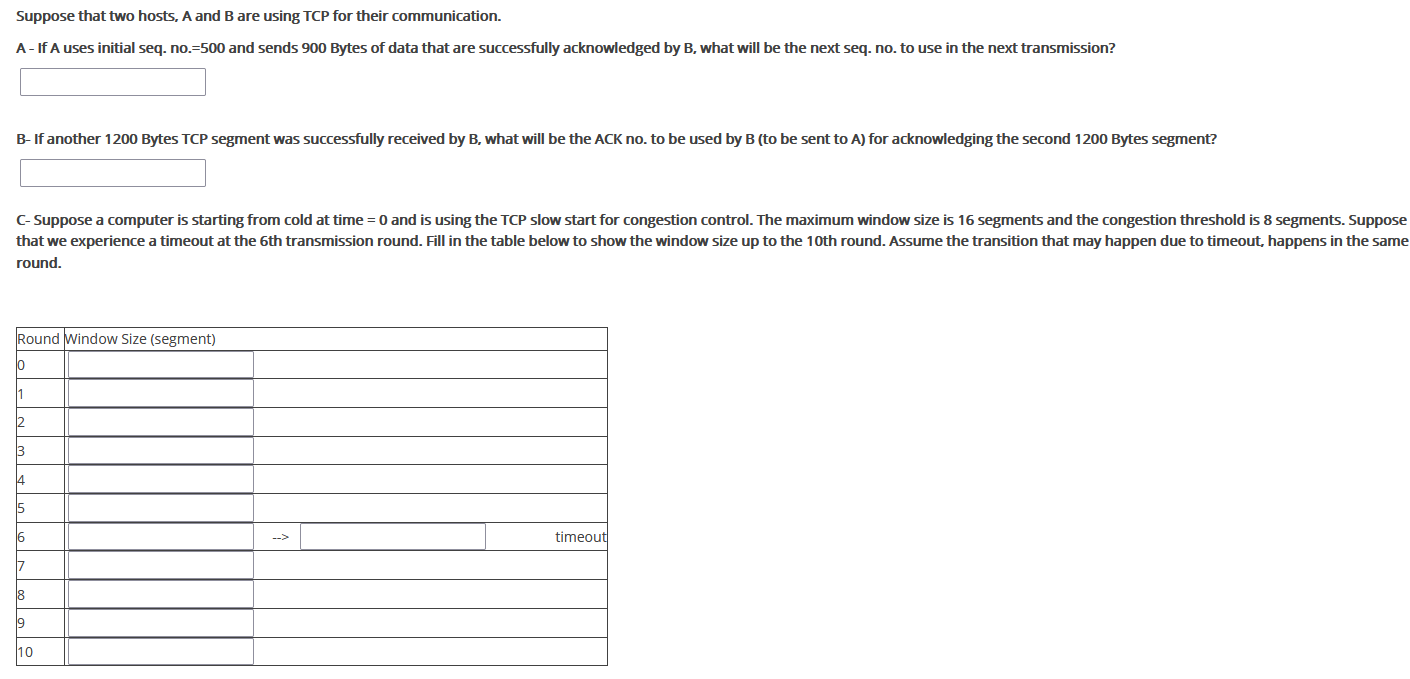 Solved Suppose that two hosts, A and B are using TCP for | Chegg.com