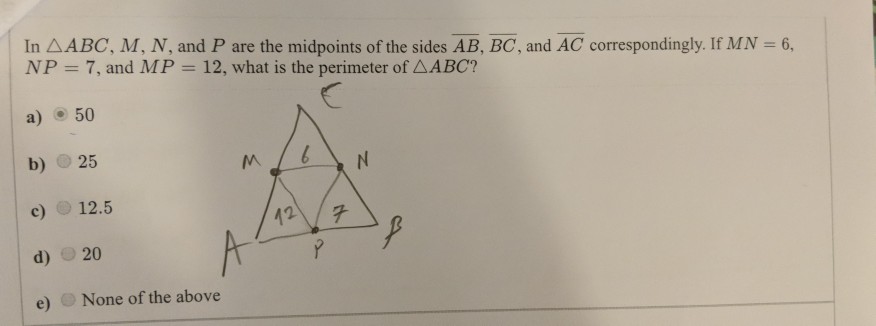 Solved In ?ABC, M, N, and P are the midpoints of the sides | Chegg.com