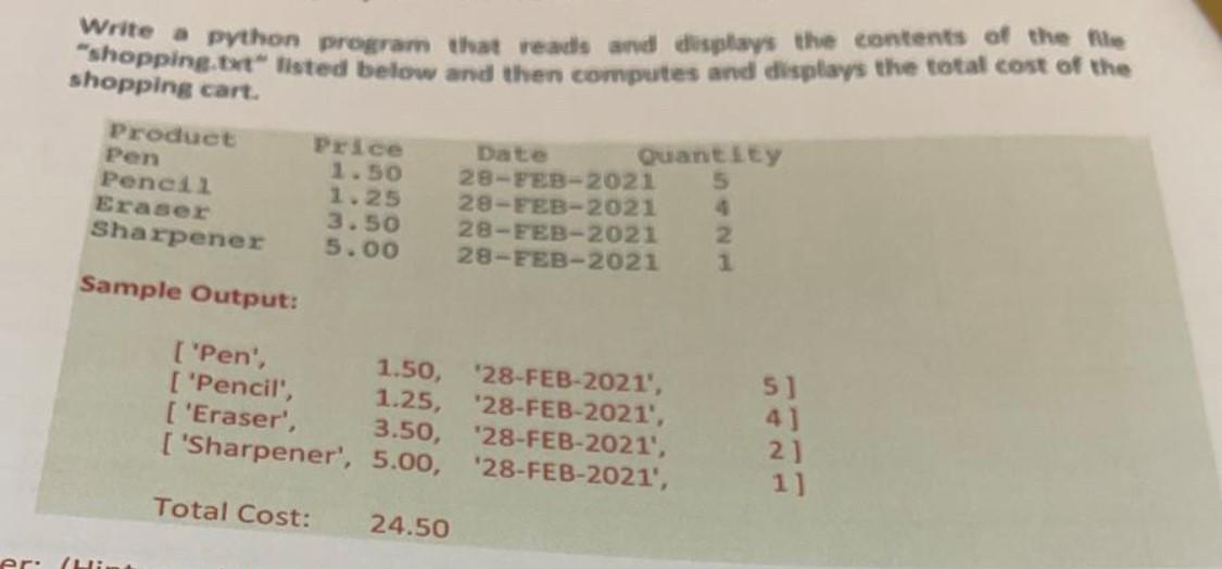 Solved White • python program that reads and displays the | Chegg.com