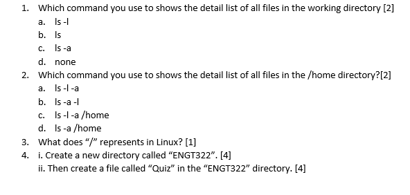 Solved 1. Which command you use to shows the detail list of | Chegg.com