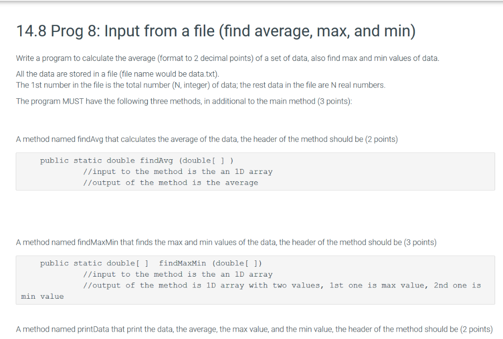 Solved 14.8 Prog 8: Input from a file (find average, max, | Chegg.com