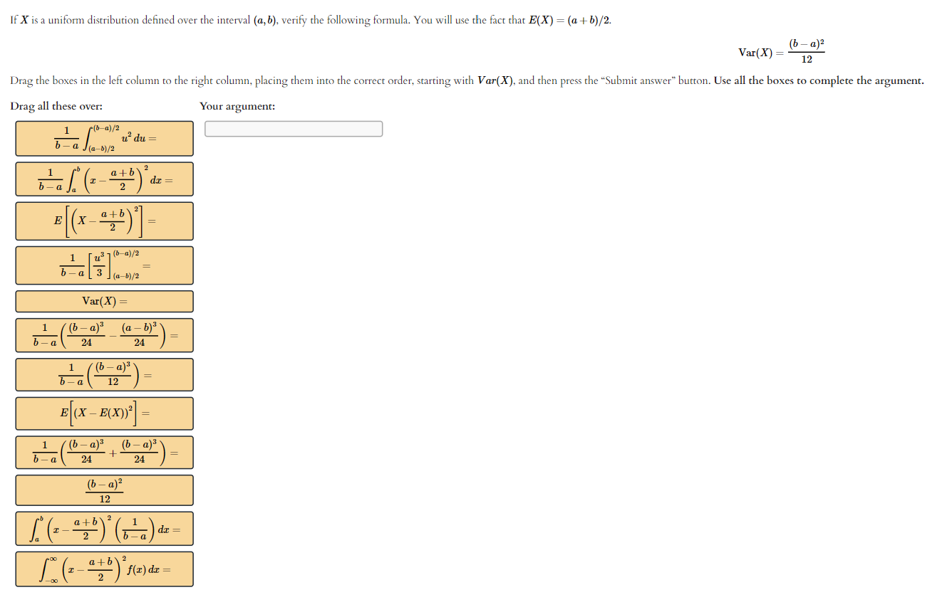 Solved If x ﻿is a uniform distribution defined over the | Chegg.com