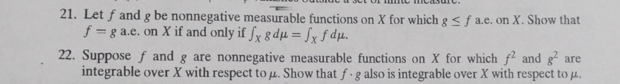 Solved 21. Let f and g be nonnegative measurable functions | Chegg.com