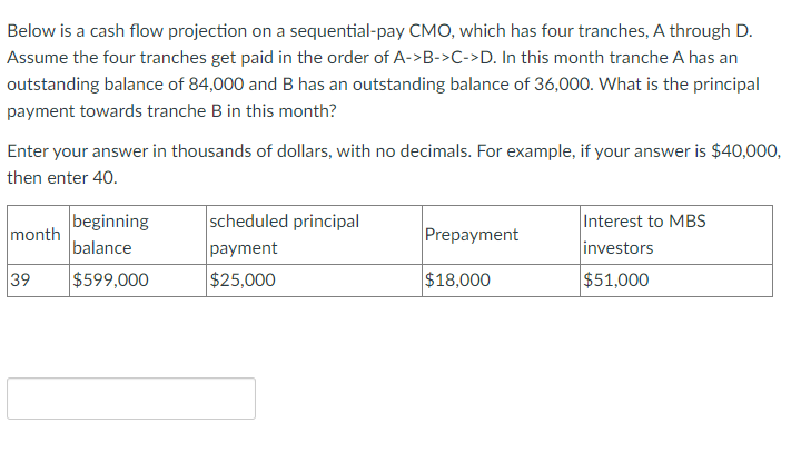 Solved Below is a cash flow projection on a sequential-pay | Chegg.com