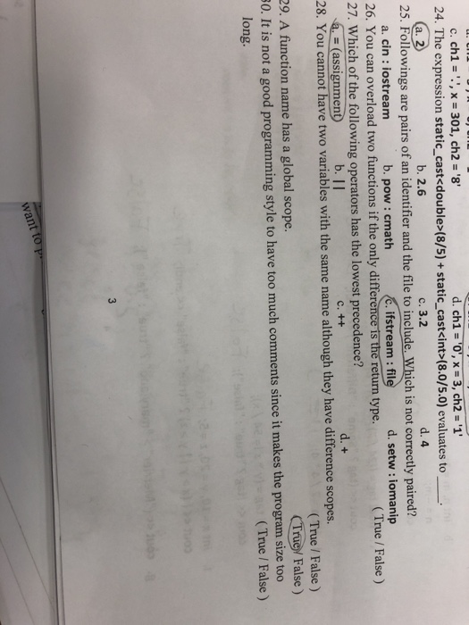Solved 24. The expression static_cast(8/5)+ static_cast | Chegg.com