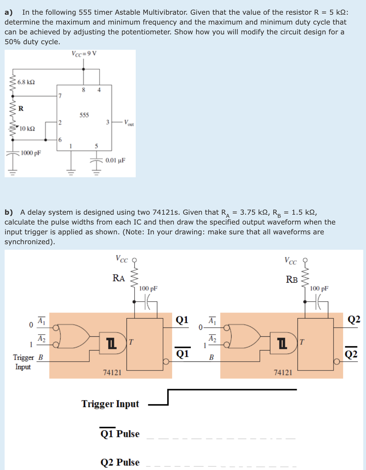Solved a) ﻿In the following 555 ﻿timer Astable | Chegg.com