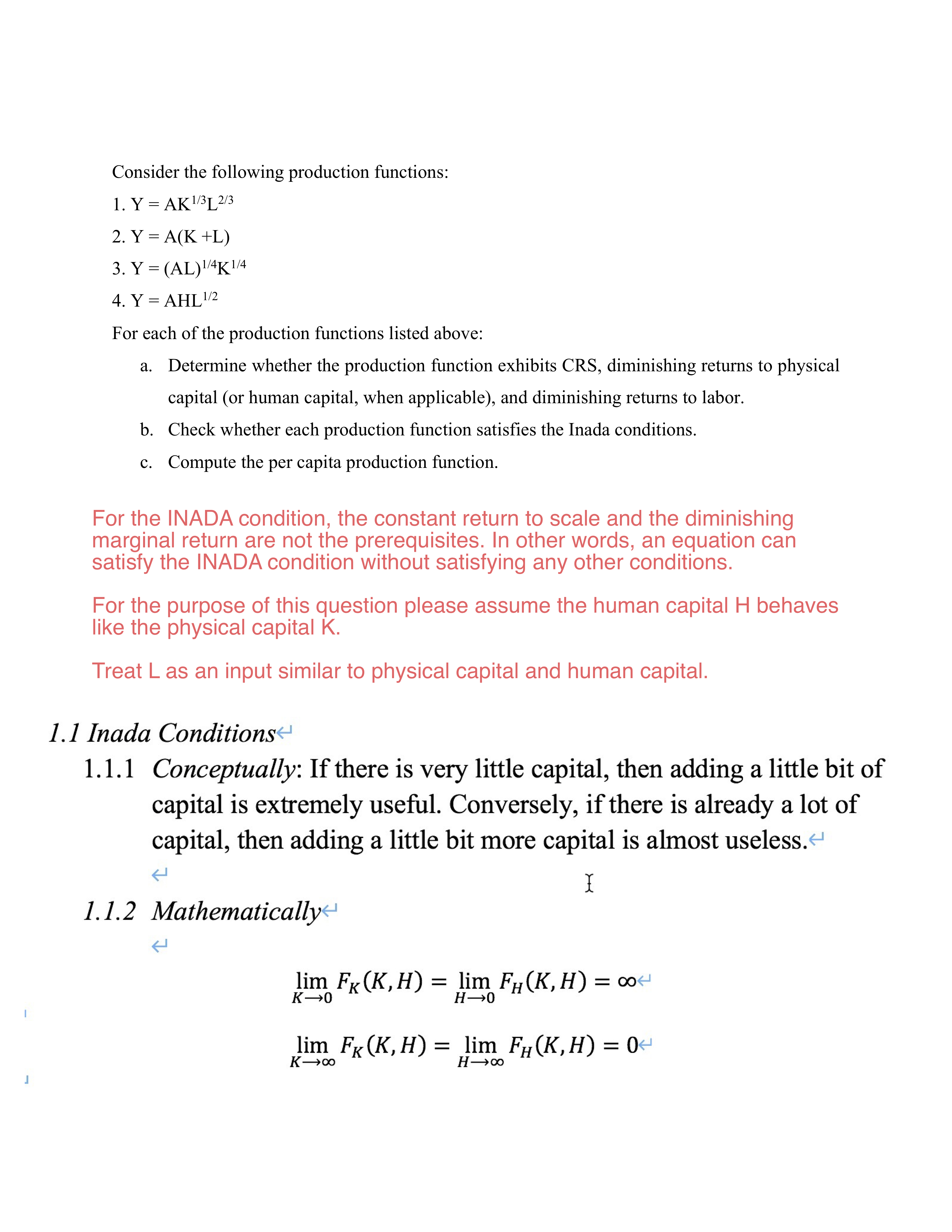 Solved 1. Y=AK1/3 L2/3 2. Y=A(K+L) 3. Y=(AL)1/4 K1/4 4. | Chegg.com