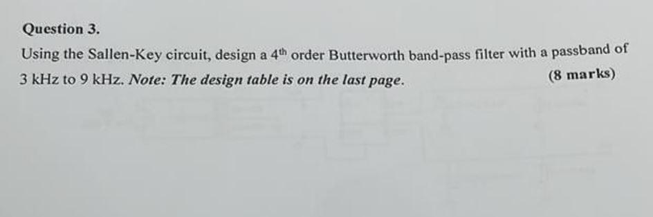Solved Question 3. Using the Sallen-Key circuit, design a | Chegg.com
