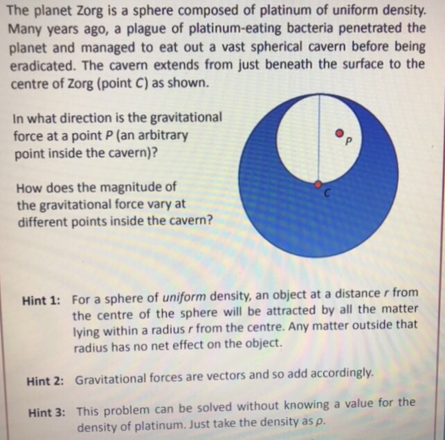 Solved The planet Zorg is a sphere composed of platinum of | Chegg.com