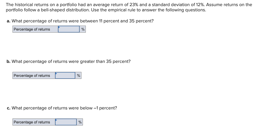 Solved The historical returns on a portfolio had an average | Chegg.com