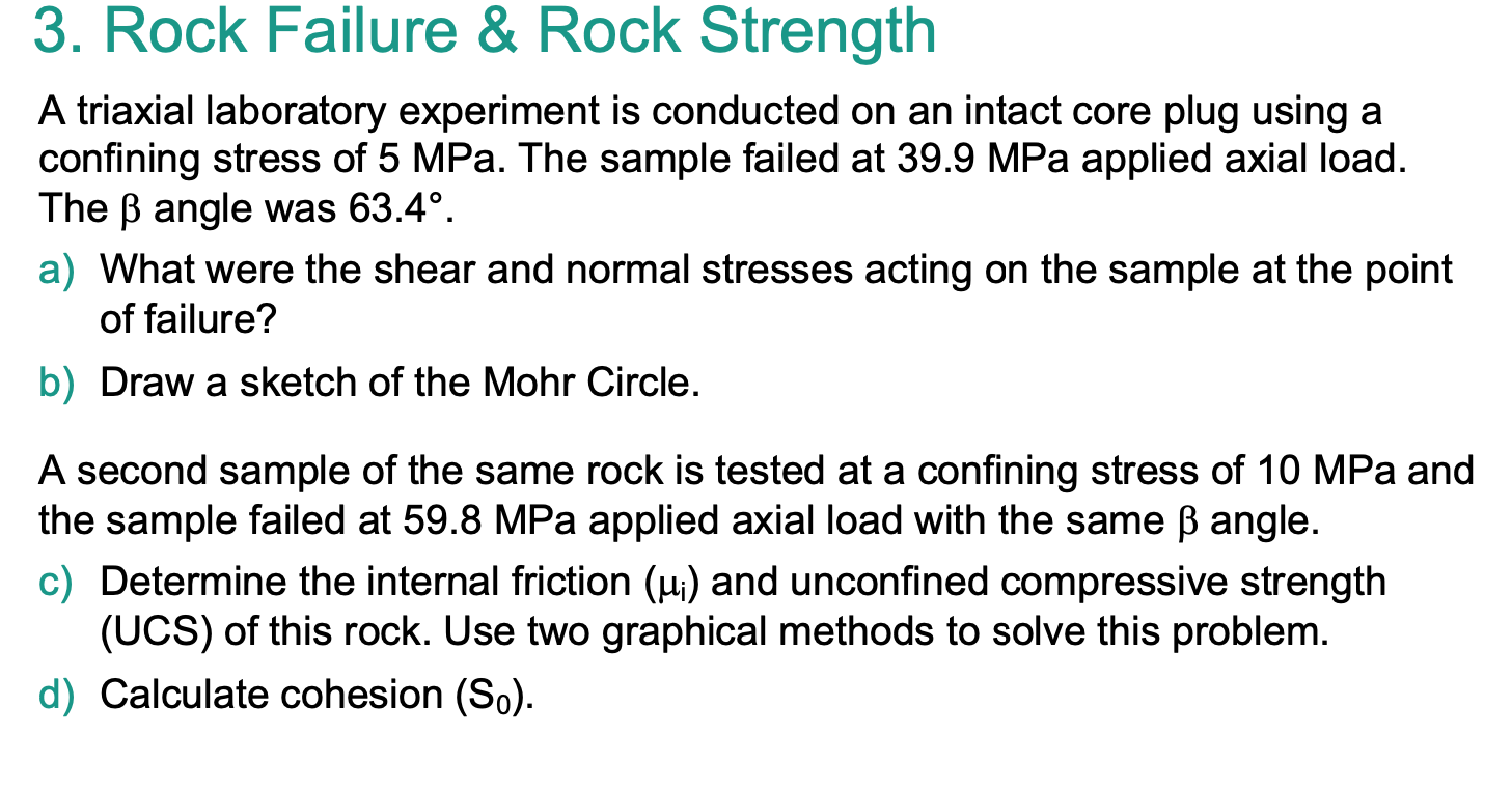 Solved 3. Rock Failure & Rock Strength A triaxial laboratory | Chegg.com