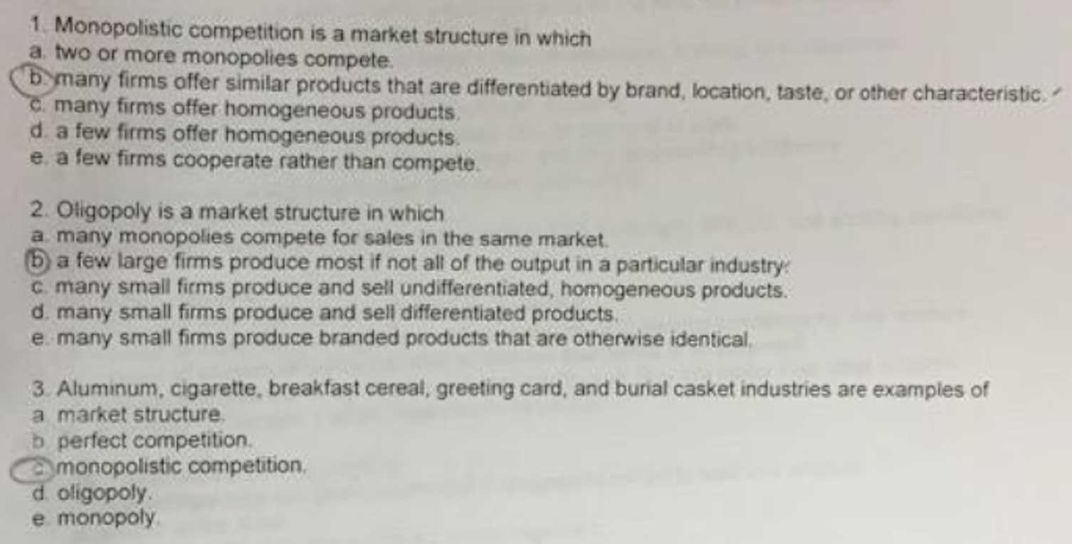 Solved 1. Monopolistic competition is a market structure in | Chegg.com