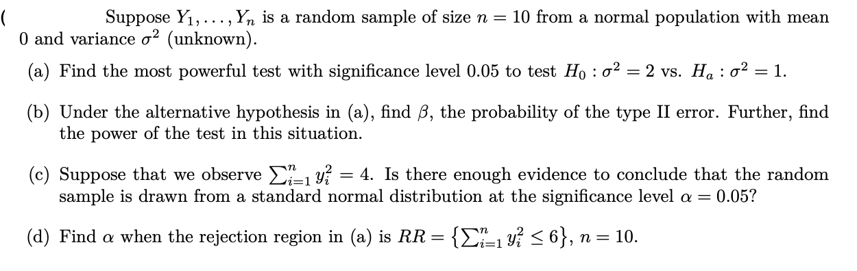 Solved ( Suppose Y1, ..., Yn is a random sample of size n = | Chegg.com