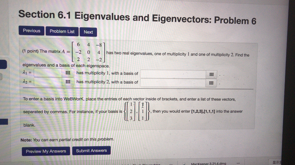 Solved Section 6.1 Eigenvalues and Eigenvectors: Problem 6 | Chegg.com