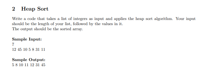 Solved 2 Heap Sort Write a code that takes a list of | Chegg.com