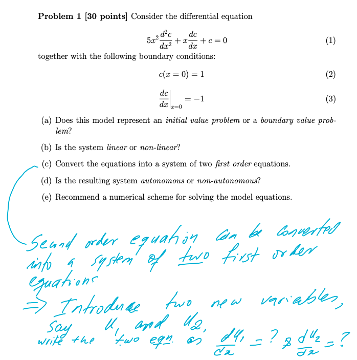 Solved Problem 1 (30 points] Consider the differential | Chegg.com