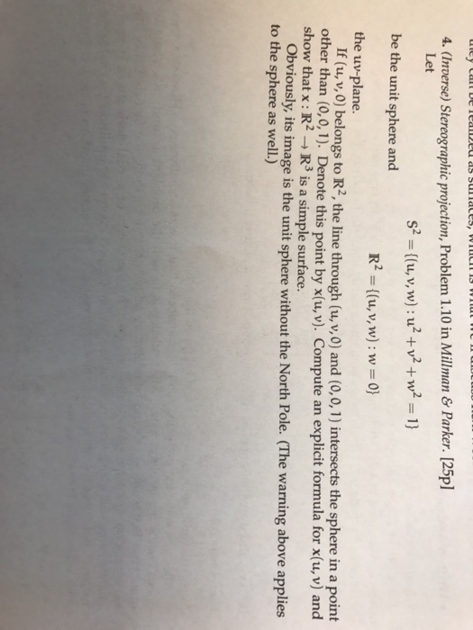 Solved 4. (Inverse) Stereographic projection, Problem 1.10 | Chegg.com