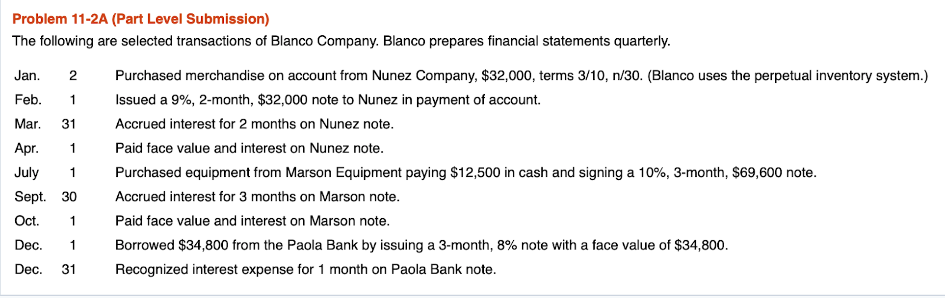 Solved Problem 11-2A (Part Level Submission) The following | Chegg.com