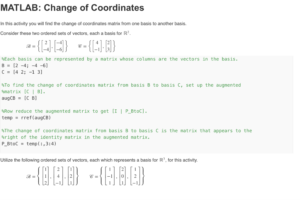 Solved MATLAB: Change of Coordinates In this activity you | Chegg.com