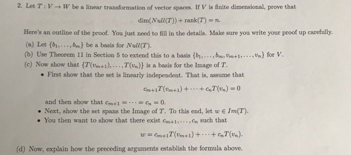 Solved Let T: V rightarrow W be a linear transformation of | Chegg.com